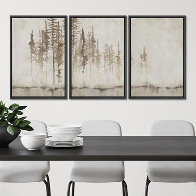 IDEA4WALL Framed Canvas Print Wall Art Woodland Nursery Decor Set Fog & Mist Over Blue Pine Tree ...